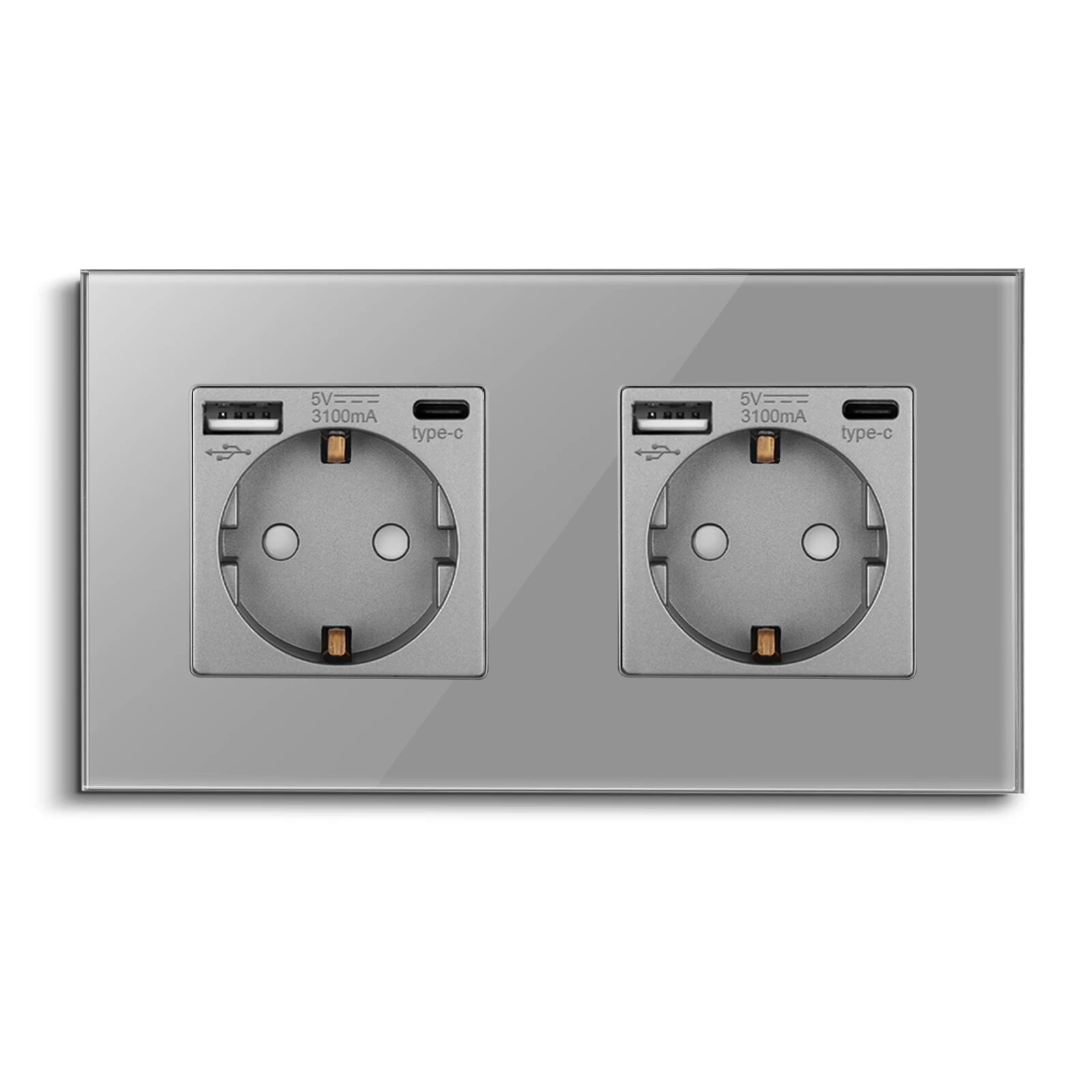 Bingoelec Двойная розетка с USB портами 16А typec-USB 157 GR