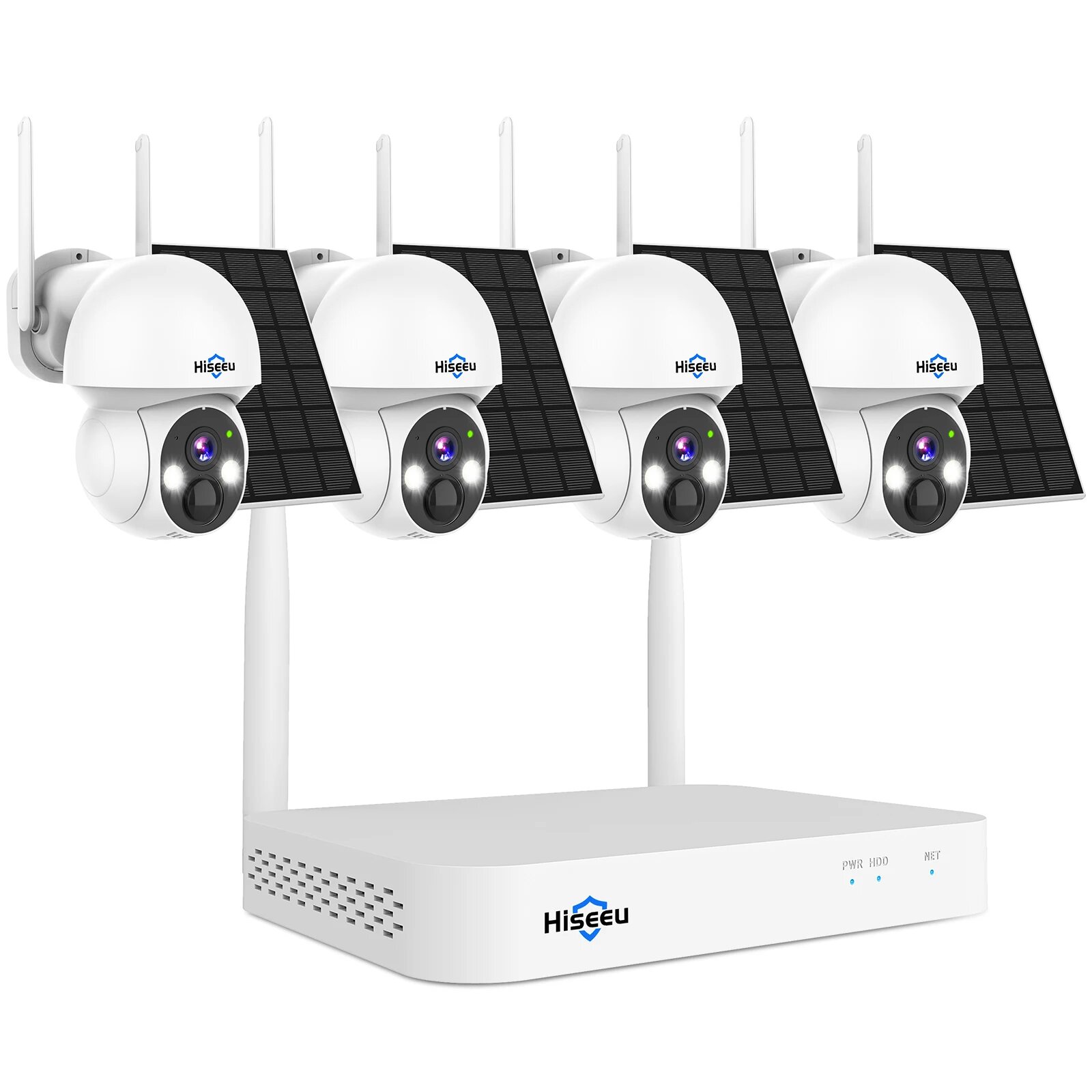 Kit системы безопасности IP-камеры Hiseeu 4MP WiFi PTZ Solar с ночным видением, обнаружением людей, P2P, двусторонним аудио и 10-канальным NVR