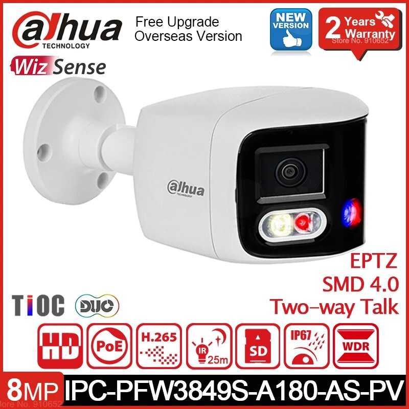 Камера Dahua IPC-PFW3849S-A180-AS-PV 2x4MP Max 8MP TiOC Duo Splicing Bullet WizSense AI IP-камера EPTZ SMD 4.0 с встроенным микрофоном и динамиком