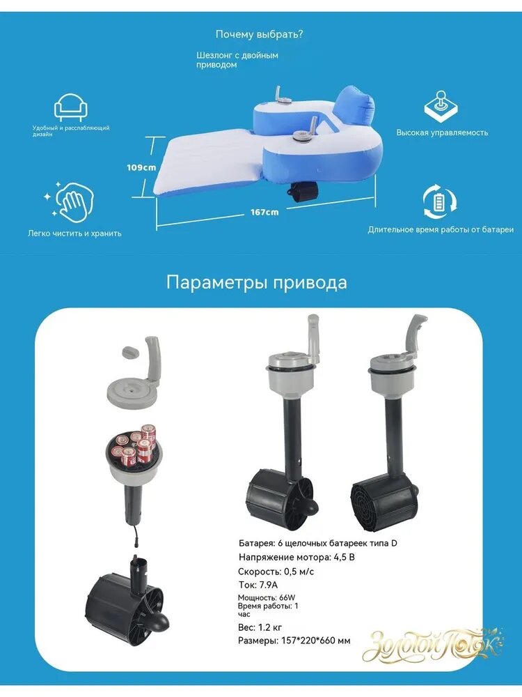 Односпальный надувной матрас 167×109 см, удобный для отдыха на природе — фото 1