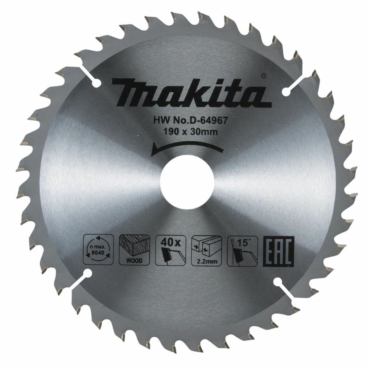 Пильный диск по дереву Makita D-64967 190x2.2x30мм. 40 зубцов