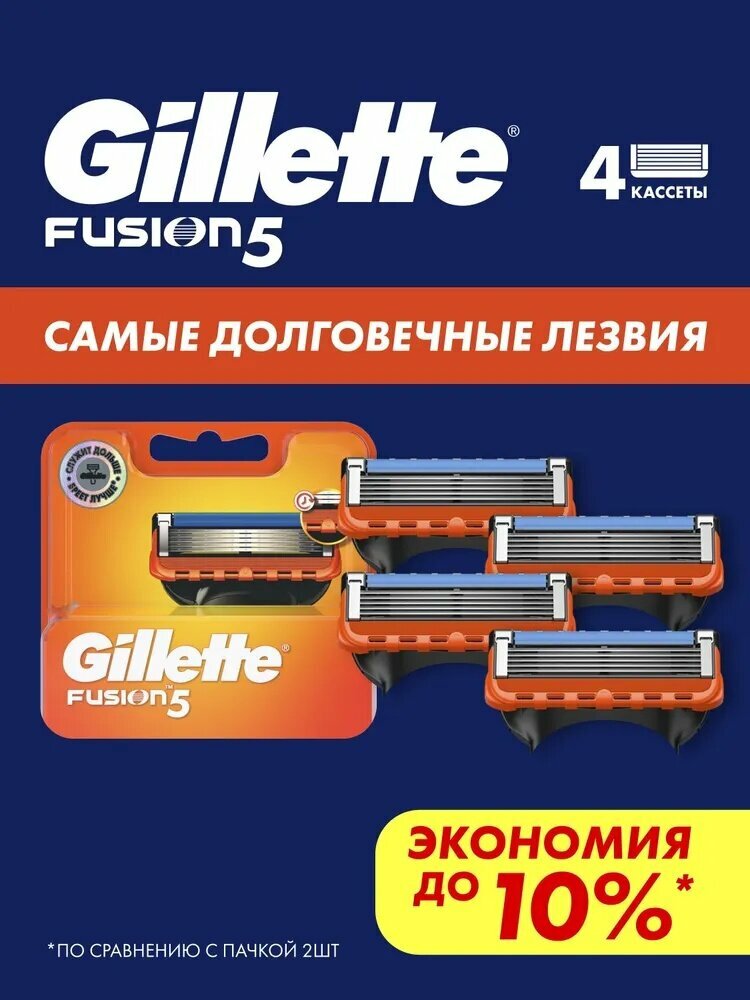 Сменные Кассеты Gillette Fusion5 Для Мужской Бритвы, 4 шт, с 5 лезвиями, c точным триммером для труднодоступных мест