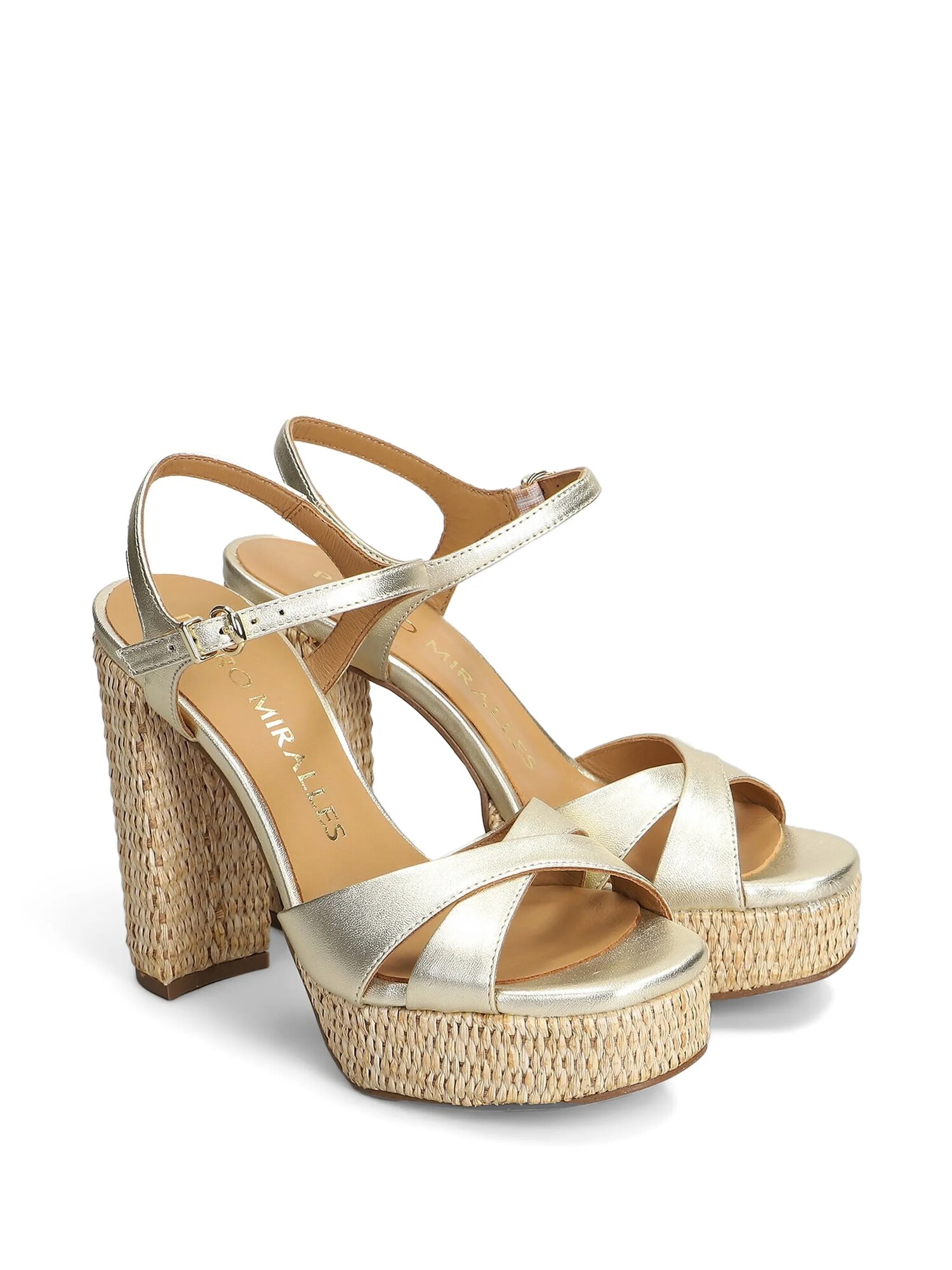 Босоножки Pedro Miralles Metallic-effect raffia-platform sandals, размер 38, Silver — фото 1