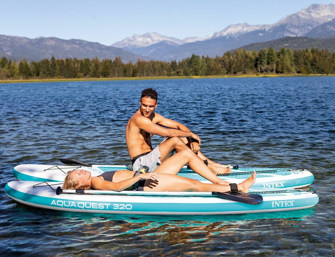 Надувная доска для SUP-бординга Aqua Quest 320 с насосом и веслами, 320х81х15 см, 68242 INTEX