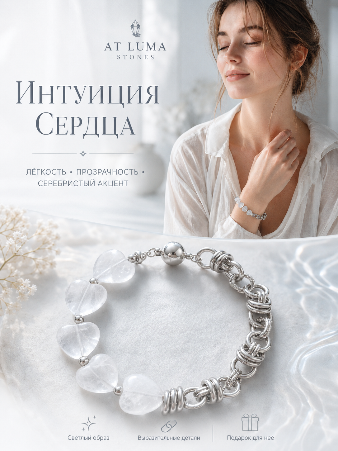 Браслет-цепочка, горный хрусталь