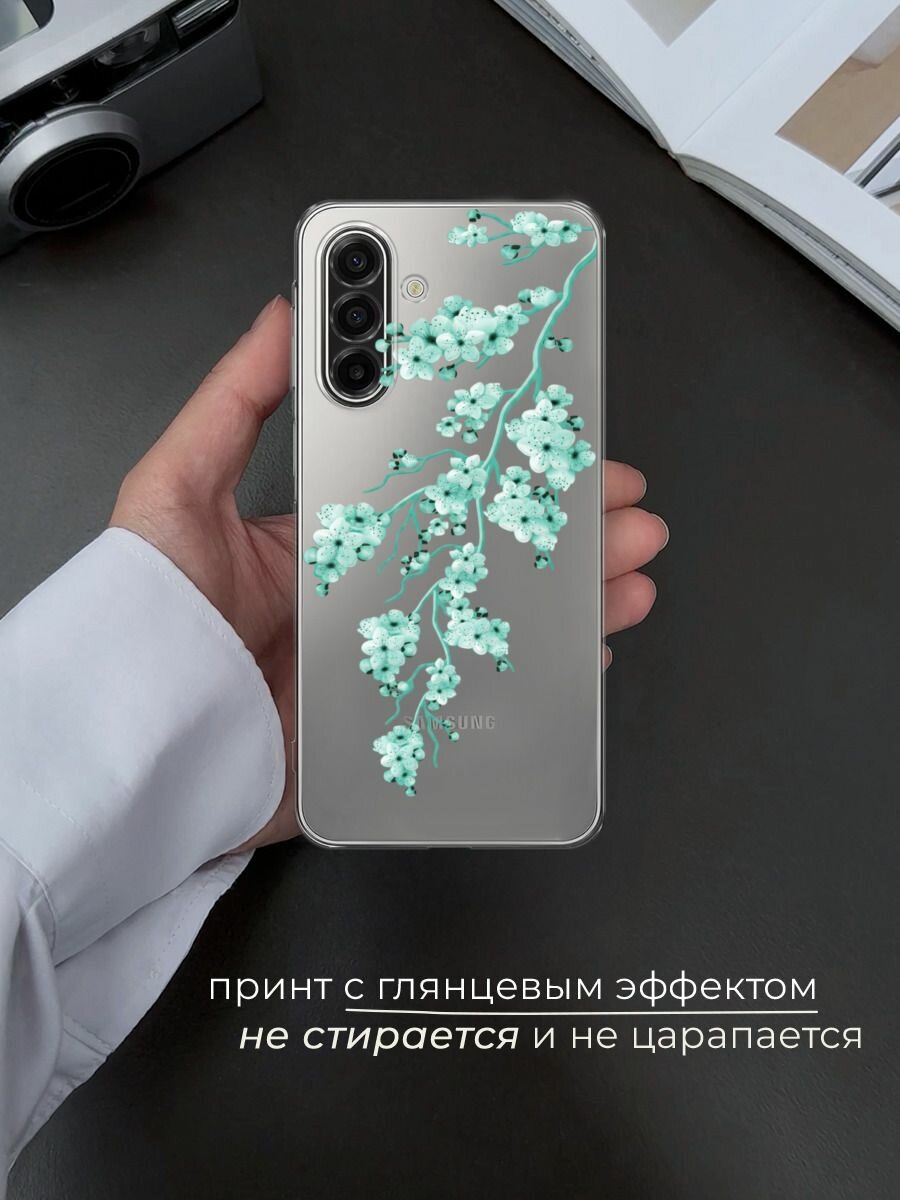 Силиконовый чехол на Samsung Galaxy A17 / Самсунг А17 с принтом Бирюзовая веточка сакуры — фото 1
