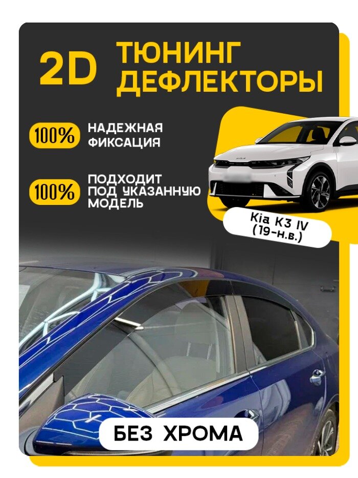 Плоские тюнинг дефлекторы для окон Kia K3 IV седан (2019-2026) 4 поколение / Ветровики на Киа К3 4. Комплект 6 шт.