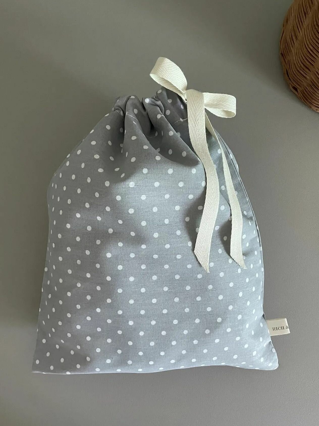 Мешок для хранения 25*30 тканевый из хлопка в горошек