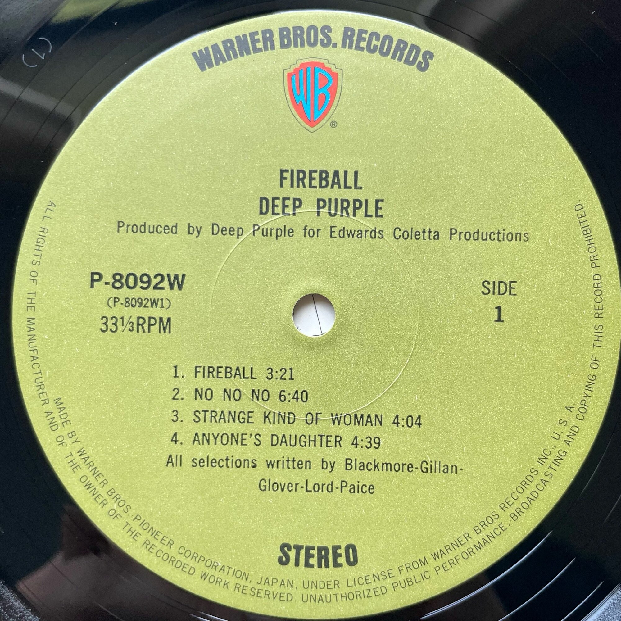 Винтажная виниловая пластинка LP Deep Purple Fireball (Япония 1971) (Без Оби)