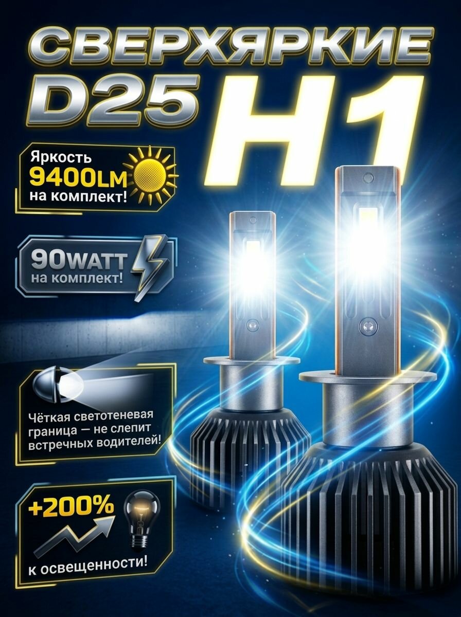Светодиодные лампы Vizant D25 цоколь H1 с чипом TX CSP 3570 9400lm 5000k