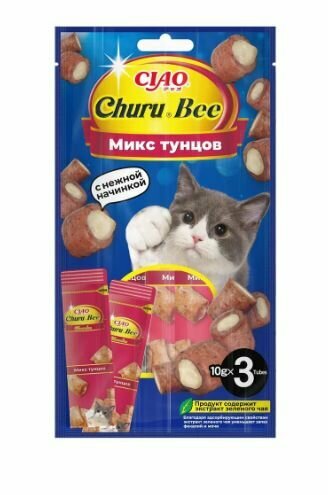 Inaba Ciao Churu Bee лакомство-топпинг для взрослых кошек запеченные трубочки с миксом тунцов - 10 г х 3 шт