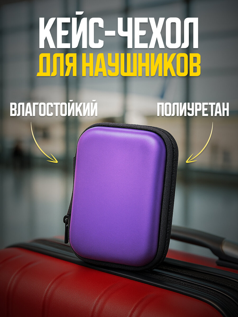 Чехол-кейс на молнии для проводных наушников, для зарядки и кабеля - Органайзер для хранения мелочей (фиолетовый)