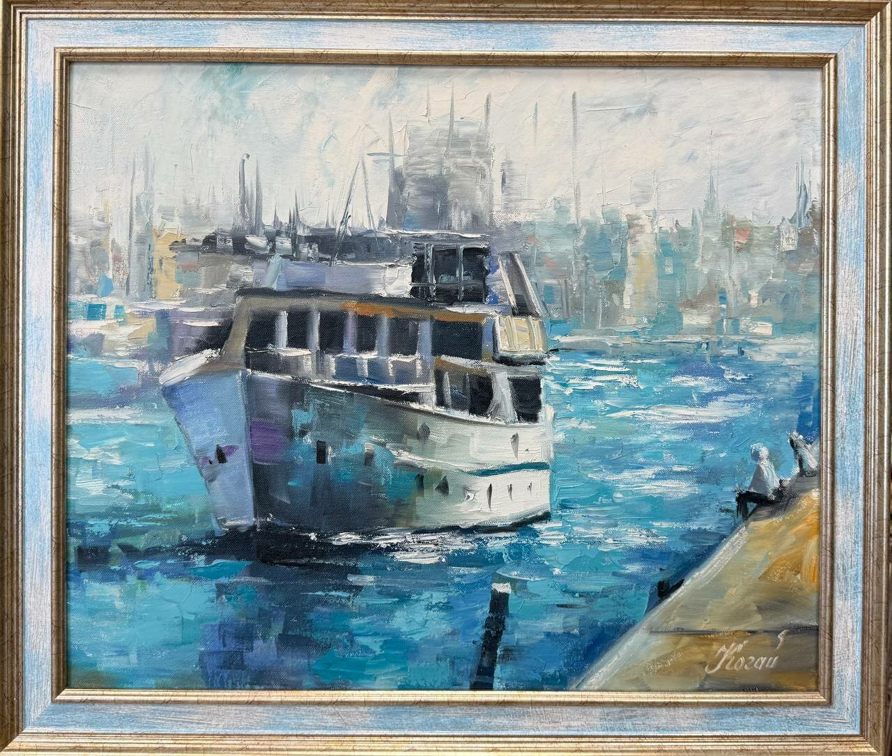 Картина маслом, морской пейзаж "В порту". Холст/Масло, 2026. Размер 50х60. Автор Когай Жанна