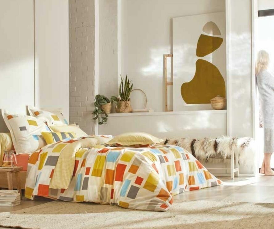 Комплект постельного белья 1,5 спальное 155x200 от Blanc des Vosges BLOCKS OCHRE
