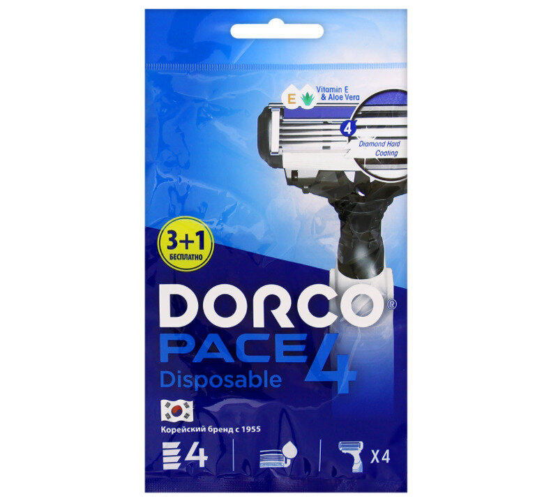 Dorco Бритвенный станок одноразовый 4 лезвия, 4 шт.