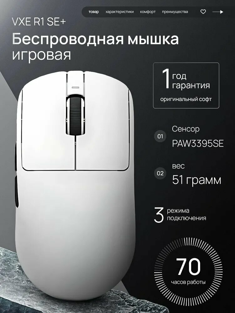VXE Игровая мышь беспроводная R1 se+, белый