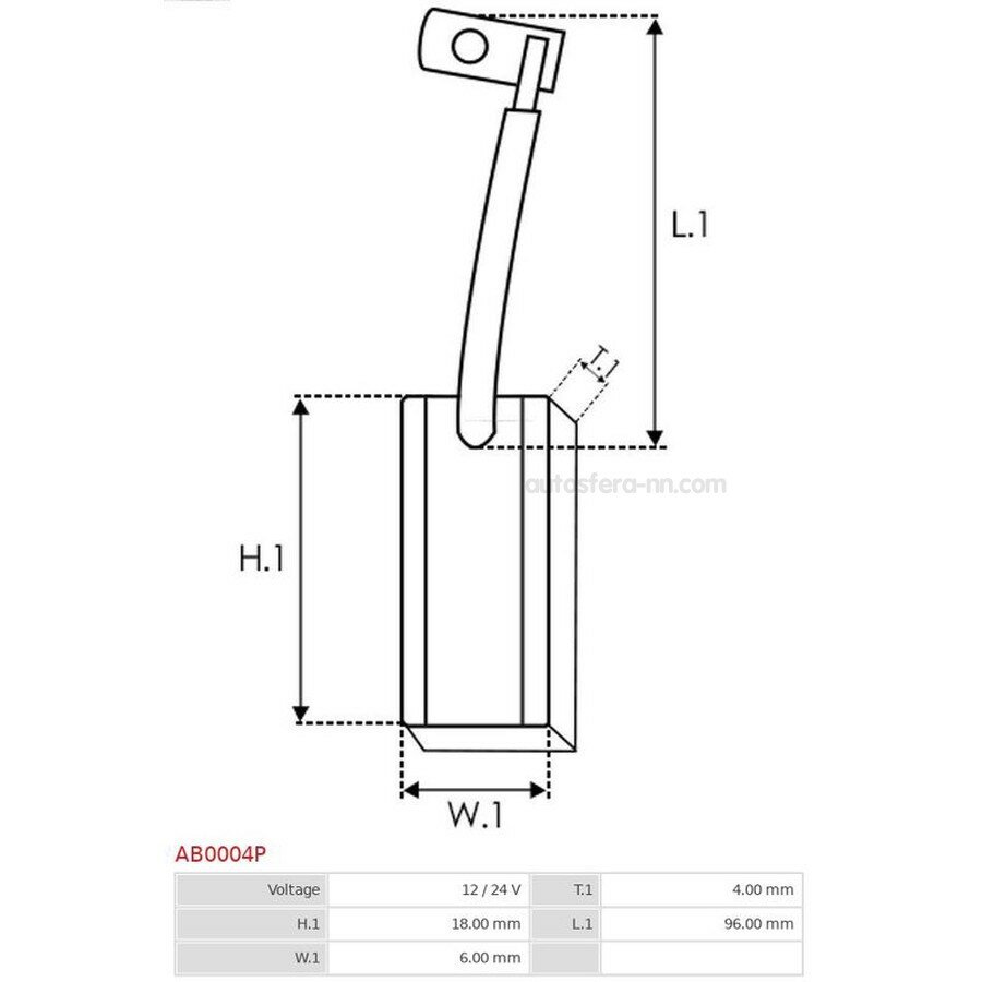AS AB0004P Комплект щеток стартера/генератора 18X6X4 AS-PL: A0005, A0032, A0046, BOSCH: 0120000016, 0120000036, 0120335006, FORD: 1018818, 1025547, 1031896