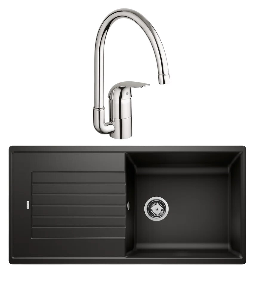 Комплект Мойка Blanco Zia XL 6S 526024, черная / Смеситель Grohe Euroeco