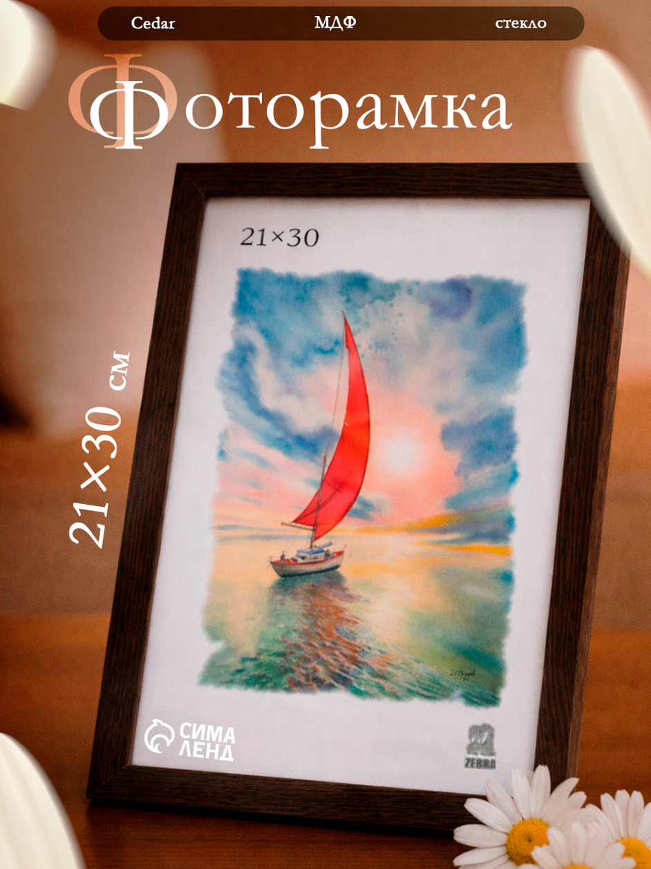 Фоторамка ZEBRA Cedar, МДФ, пластиковый экран, 21x30 см, коричневая