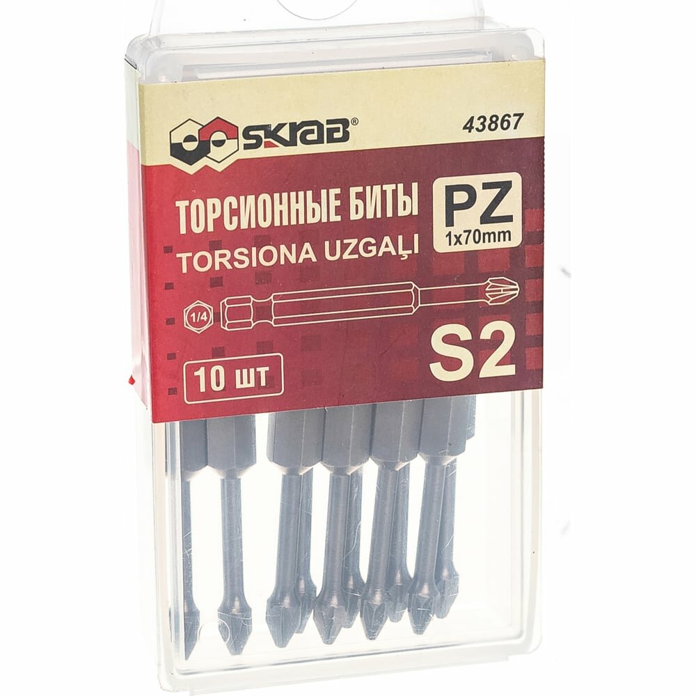 Биты торсионные (10 шт; PZ1; 70 мм) SKRAB 43867