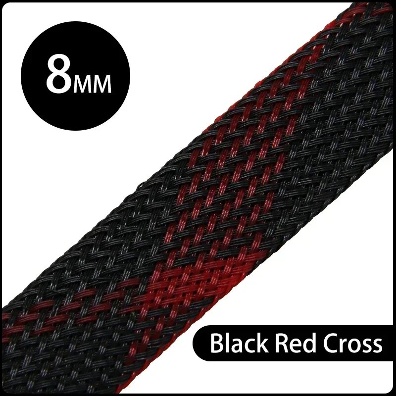 Кабельный рукав из ПЭТ 8 мм Black Red Cross, 2 Meters