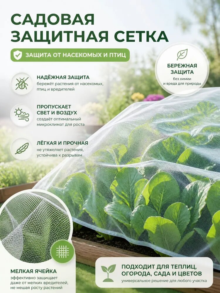Сетка садовая защитная от птиц, Полиэтилен,6х3м