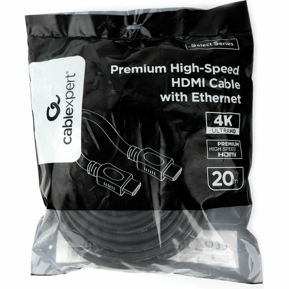 Кабель HDMI Cablexpert 20м v2.0 19M/19M серия Light черный позолоченные разъемы экран пакет CC-HDMI4L-20M — фото 1