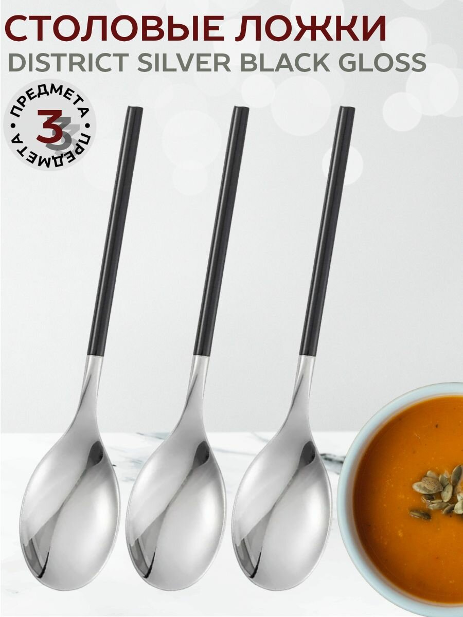 3 ложки столовые District Silver Black Gloss