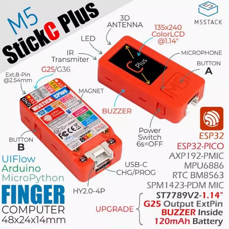 M5Stack Stick PLUS 2 ESP32 IOT development Board комплект для графического программирования IoT