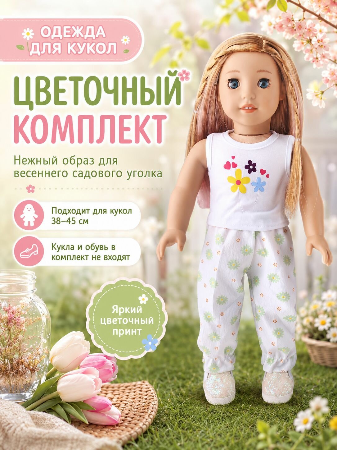 Одежда для кукол 38-45 см, комплект из топа с цветами и брюк в цветочек, универсальный для American Girl и аналогов, 6 расцветок