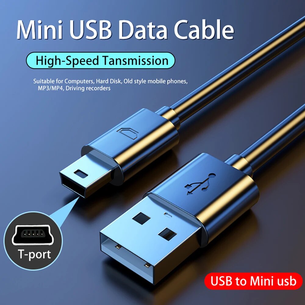 Кабель Mini USB Для Быстрой Зарядки И Передачи Данных, Из ПВХ-материала, Совместим С Мобильными 0.5m