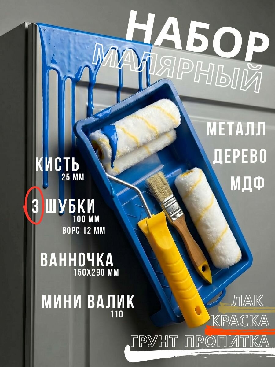 Валик малярный мини в наборе с ванночкой и кистью
