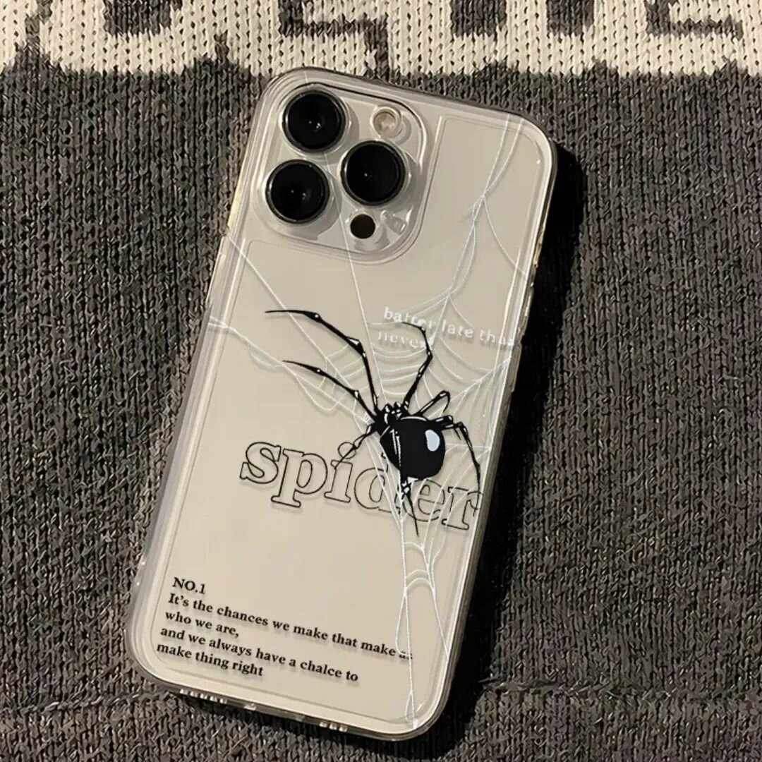 Новый креативный прозрачный чехол с пауком и английской надписью для iPhone 15/15 Pro/15 Pro Max, iPhone 16/16 Pro/16 Pro Max