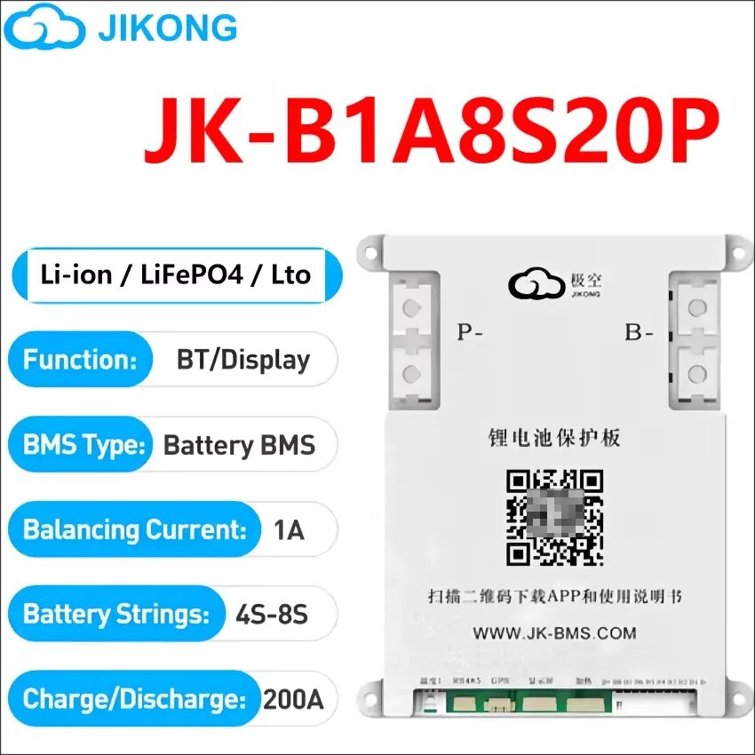 JK BMS B1A8S20P Smart BMS 4S 5S 6S 7S 8S 12 В 24 В 48 В активный баланс 1A 100A 200A jikong bms BT