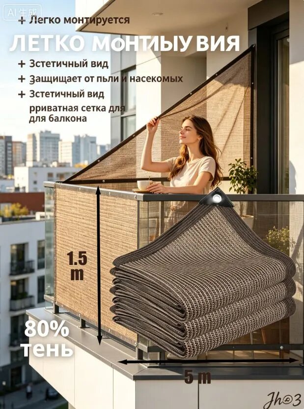 Приватная сетка для балкона Для ограждения крыльца Безопасность, 1.5*5м