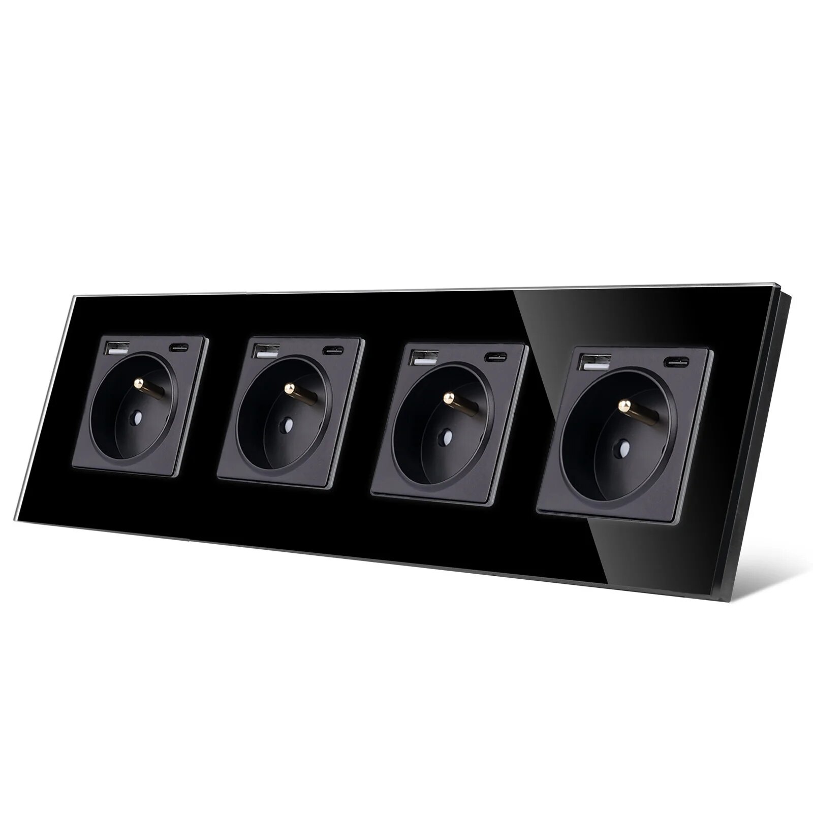Розетка TAWOIA с кристаллами 16А USB Type-C 4 Black