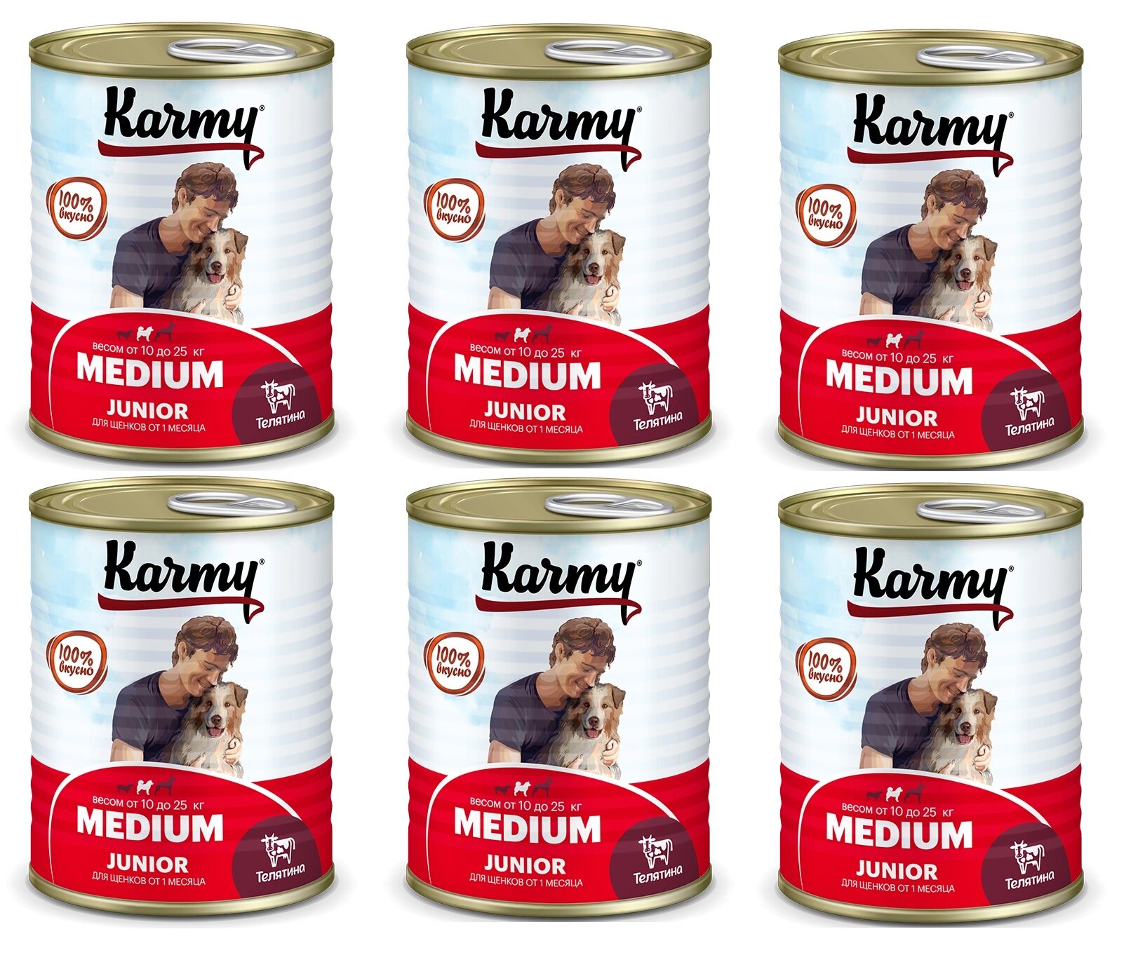 Консервы Карми для щенков Medium Junior средних пород Телятина 340г 6шт