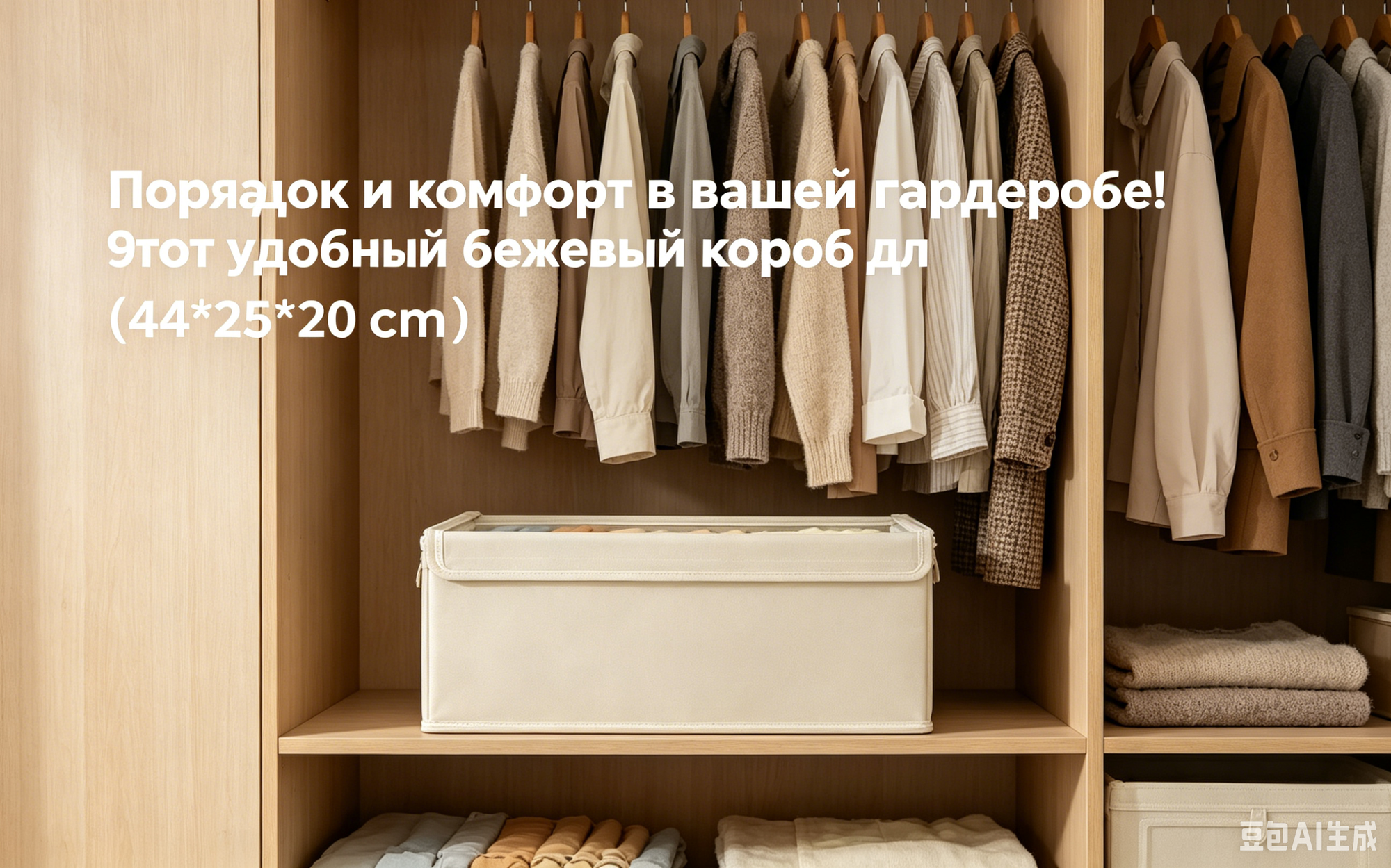 Ящик для хранения в гардеробе, ткань Оксфорд, ящик для хранения с крышкой, 44*25*20 см, бежевый
