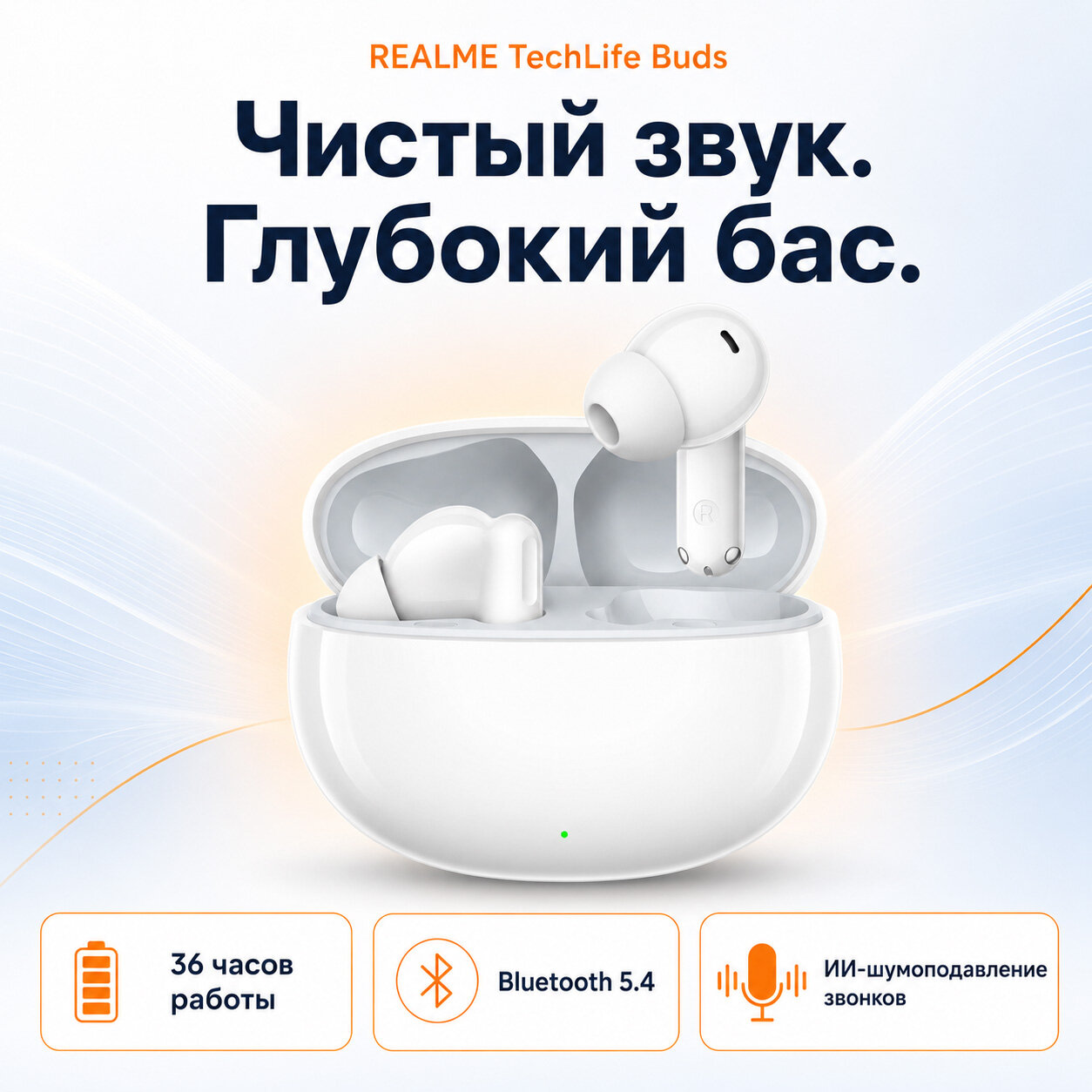 Realme Беспроводные наушники REALME TechLife Buds Bluetooth 5.4 с шумоподавлением белые