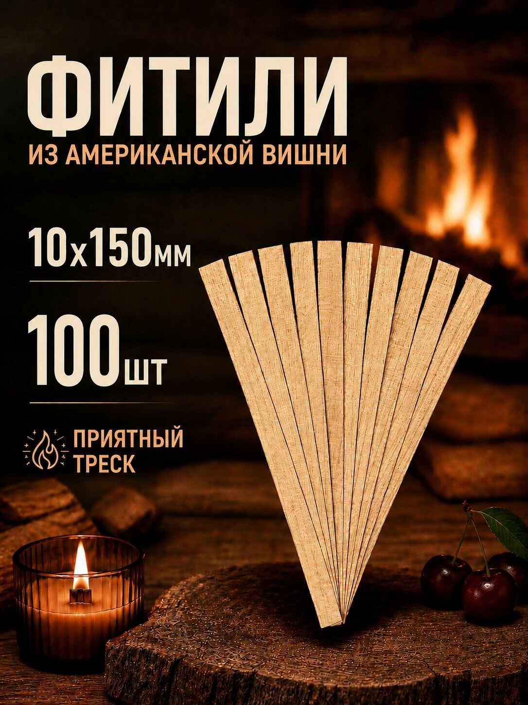 Деревянные фитили для изготовления свечей 10х150 мм, 100 штук