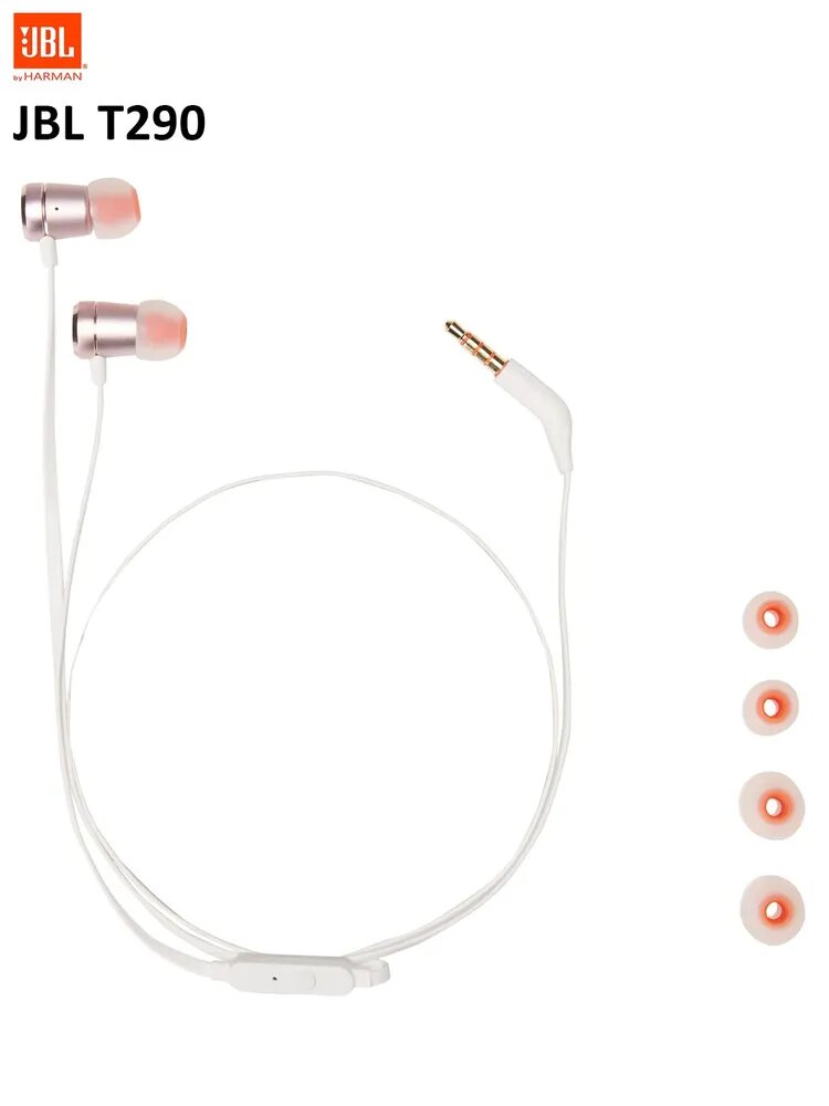 JBL T290 проводные внутриканальные наушники с микрофоном, JBL Pure Bass, 3.5 мм Jack, вакуумные наушники для телефона, розовый