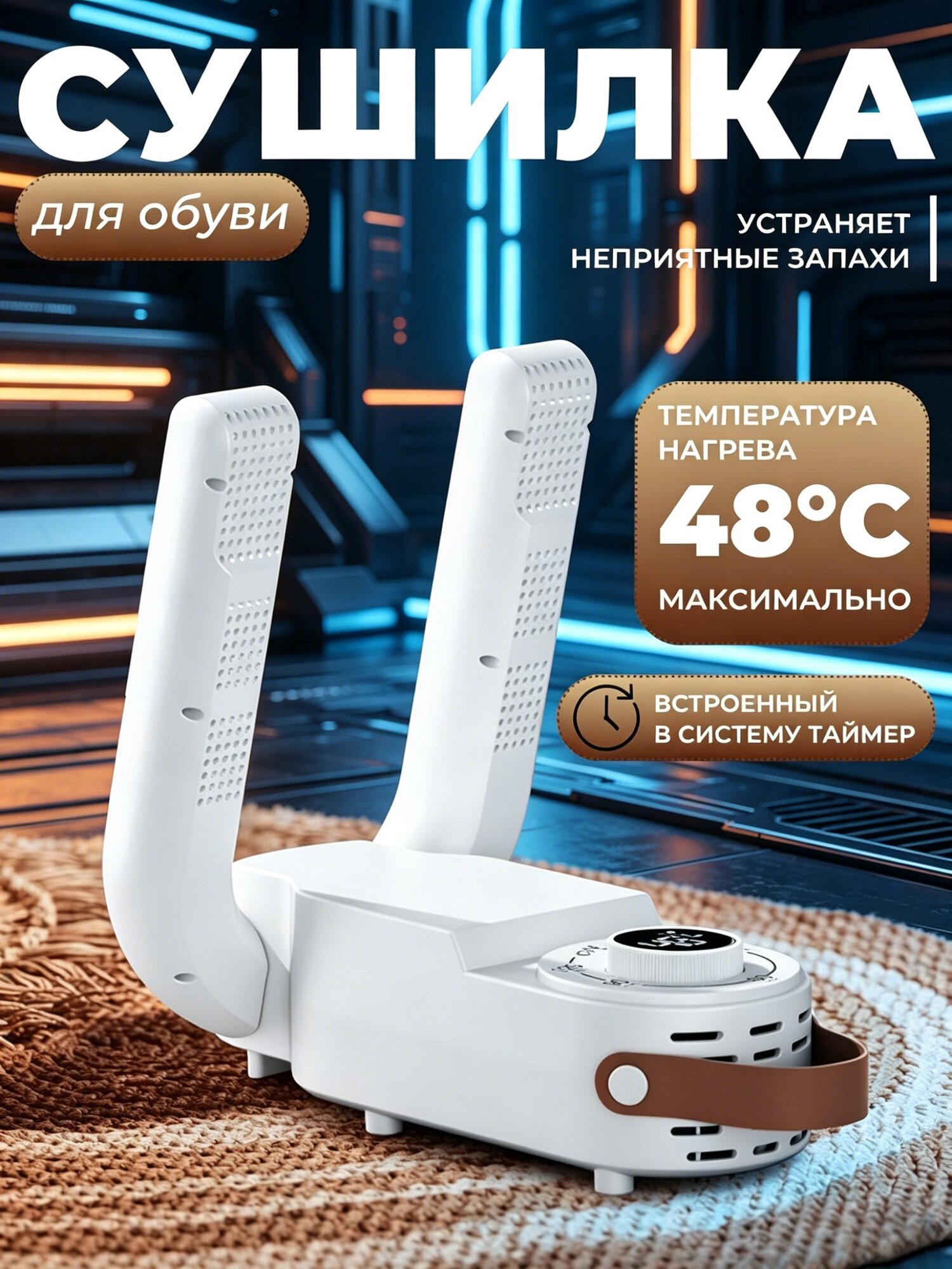Портативная сушилка для обуви с уф стерилизацией, таймер 30 мин – 2 часа, складная компактная сушка ботинок кроссовок