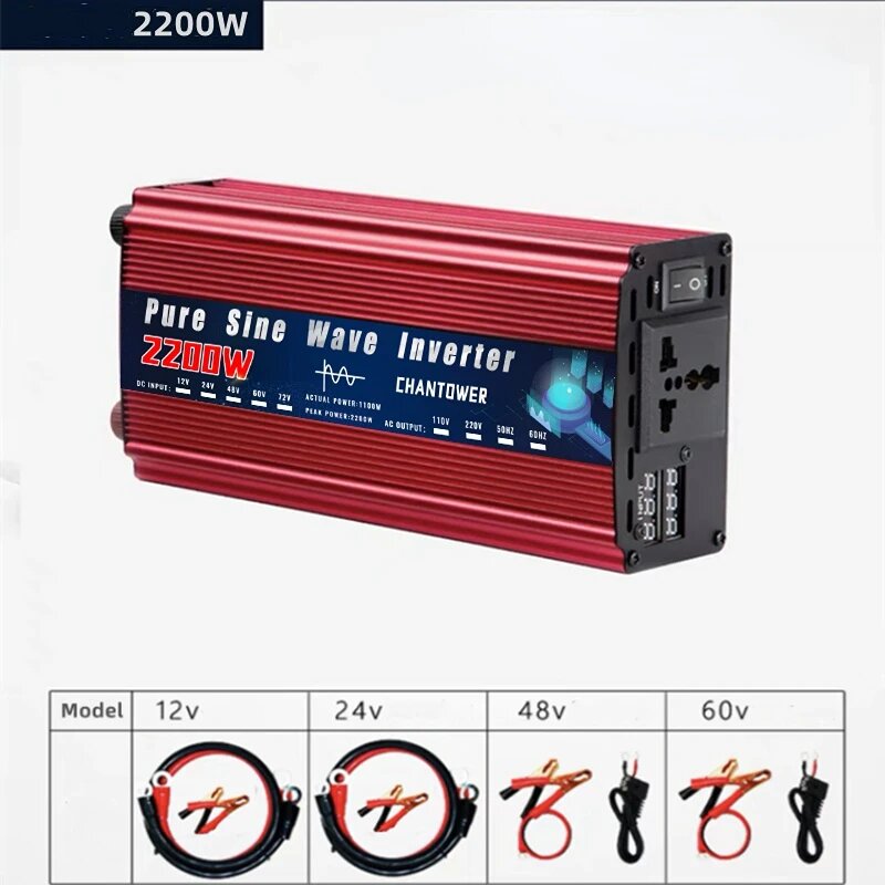 Инертер с чистой синусоидальной формой сигнала DC 12V/24V/48V/60V/72V в AC 220V/110V 1000W 2000W 3000W 4000W 5000W Преобразователь энергии Автомобильный солнечный инвертер