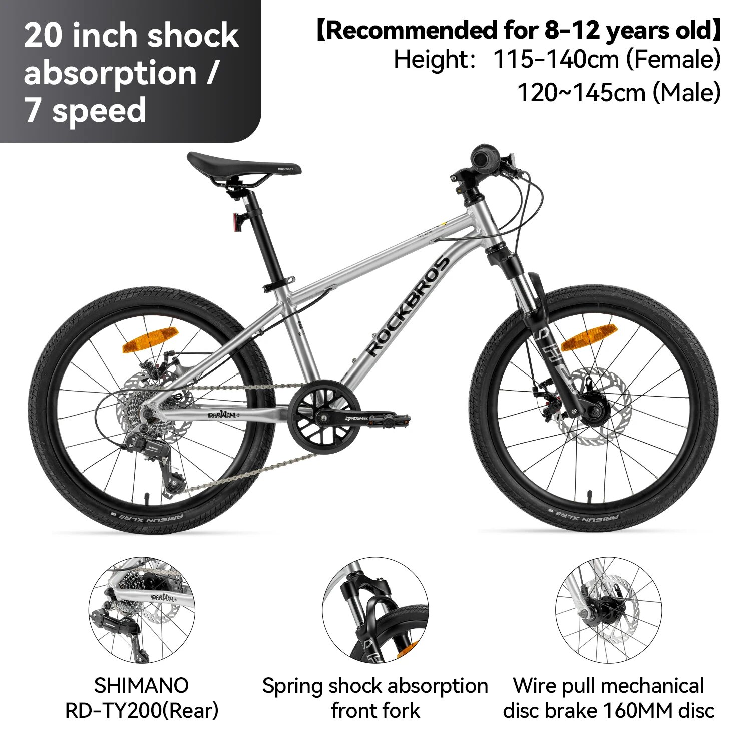 Рокброс MTB Горный велосипед Легкий 20 дюймов 24 дюйма 26 дюймов 7-9 скоростей Задний переключатель Дисковый тормоз Велосипед для подростков Студентов