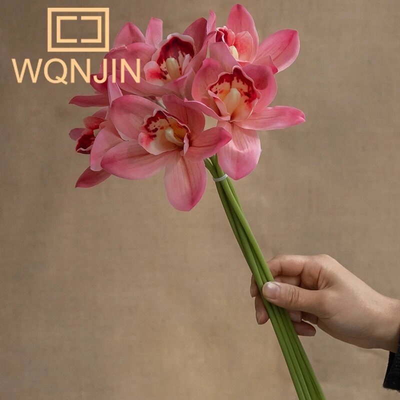 Искусственные орхидеи WQNJIN, шелк, букет из 6 штук Розовый, pink