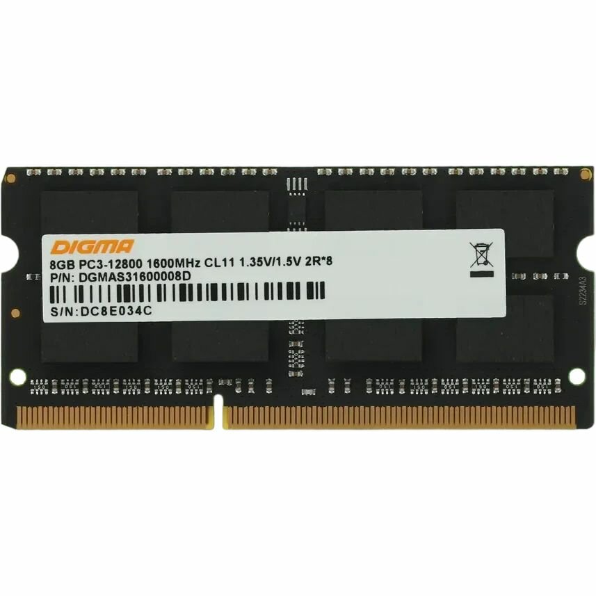 Оперативная память Digma, DDR3, 8GB (1x8 GB), 1600 MHz, CL11, SO-DIMM