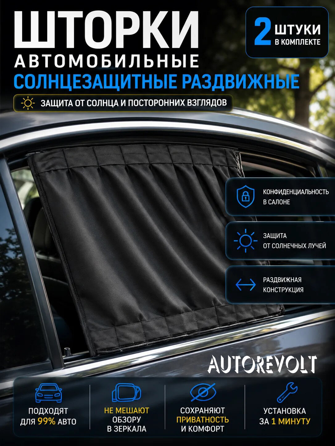 Автошторки на направляющих Черные