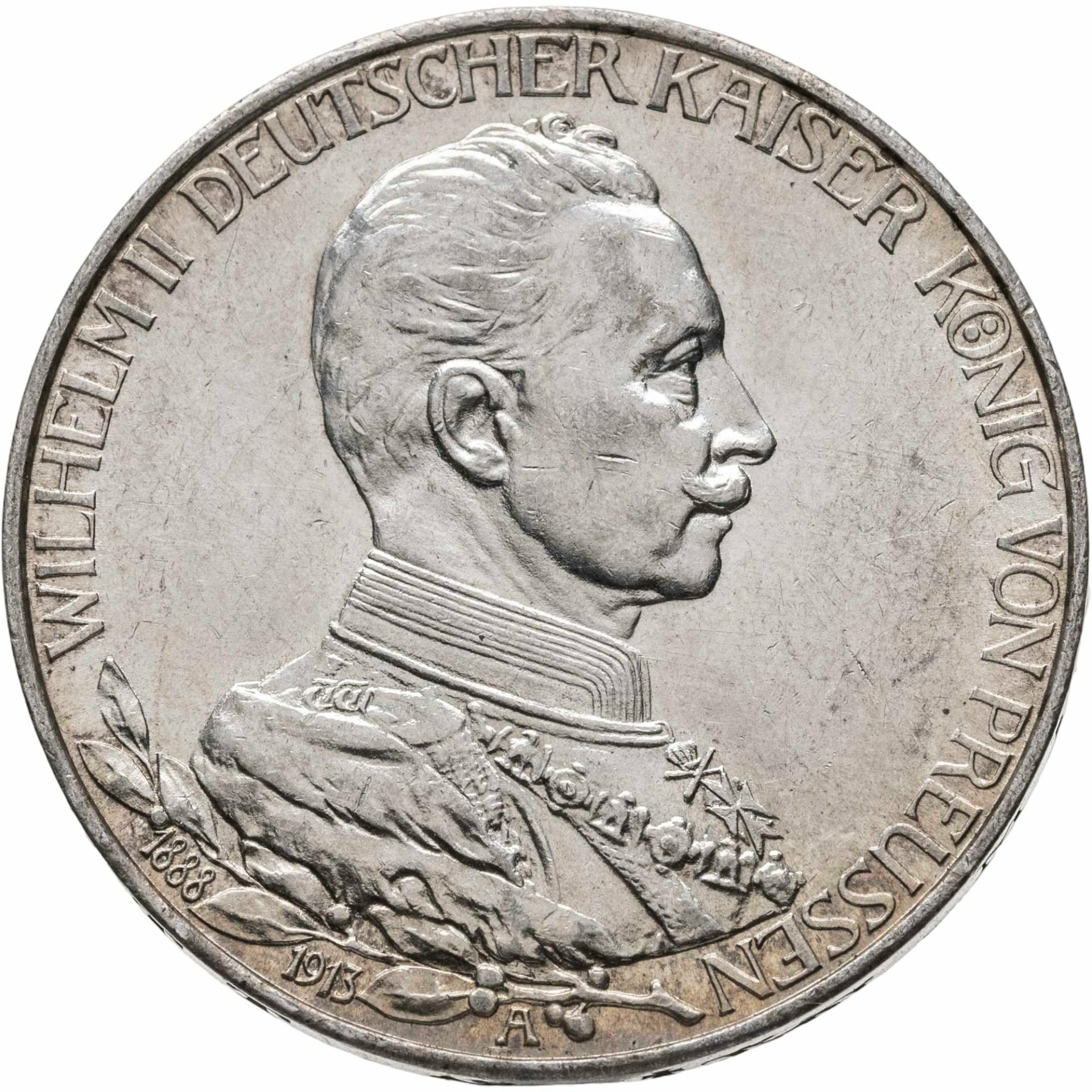 Германская империя Пруссия 3 марки 1913 "25 лет правления Вильгельма II", Серебро 900, в сохранности UNC