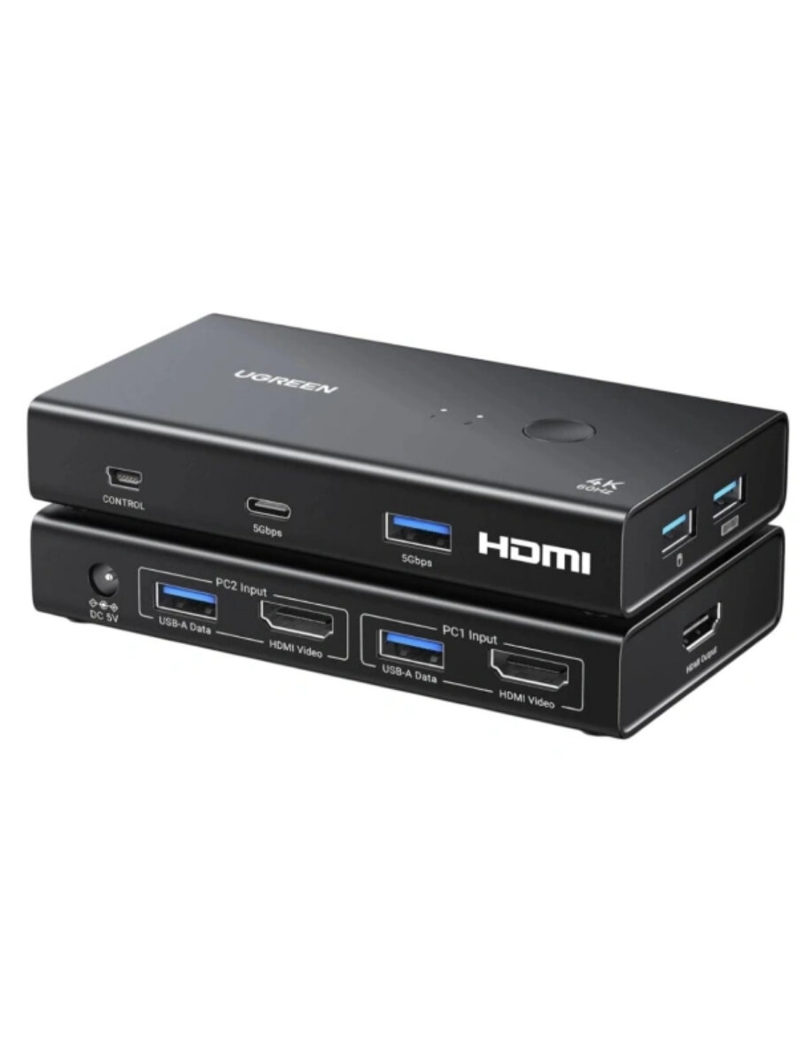 Переключатель UGREEN AK502 45452_ HDMI 2.0 KVM Switch 2 In 1 Out. цвет: черный