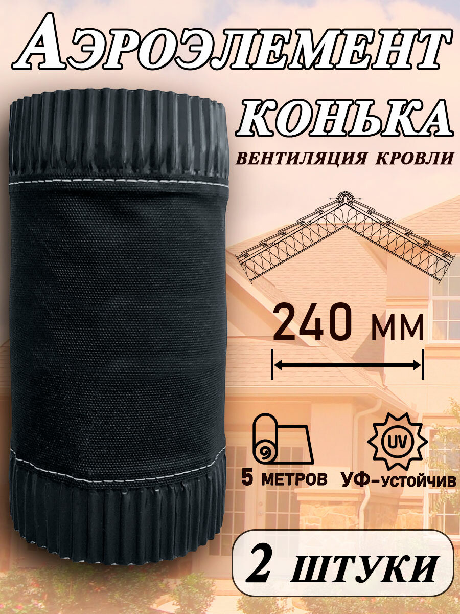 Аэроэлемент конька и хребта 2 шт. (0,24х5 м) лента коньковая вентиляционная для кровли (RAL 7016) антрацитово-серый